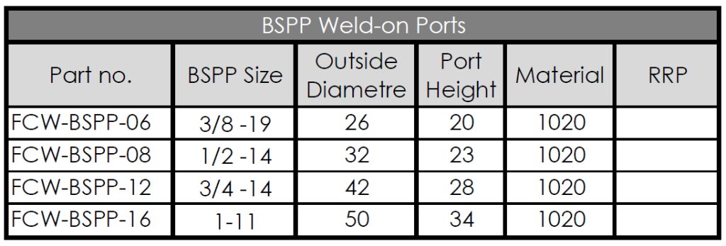 BSPP Weld-on Ports - A1 Hydraulic Engineering